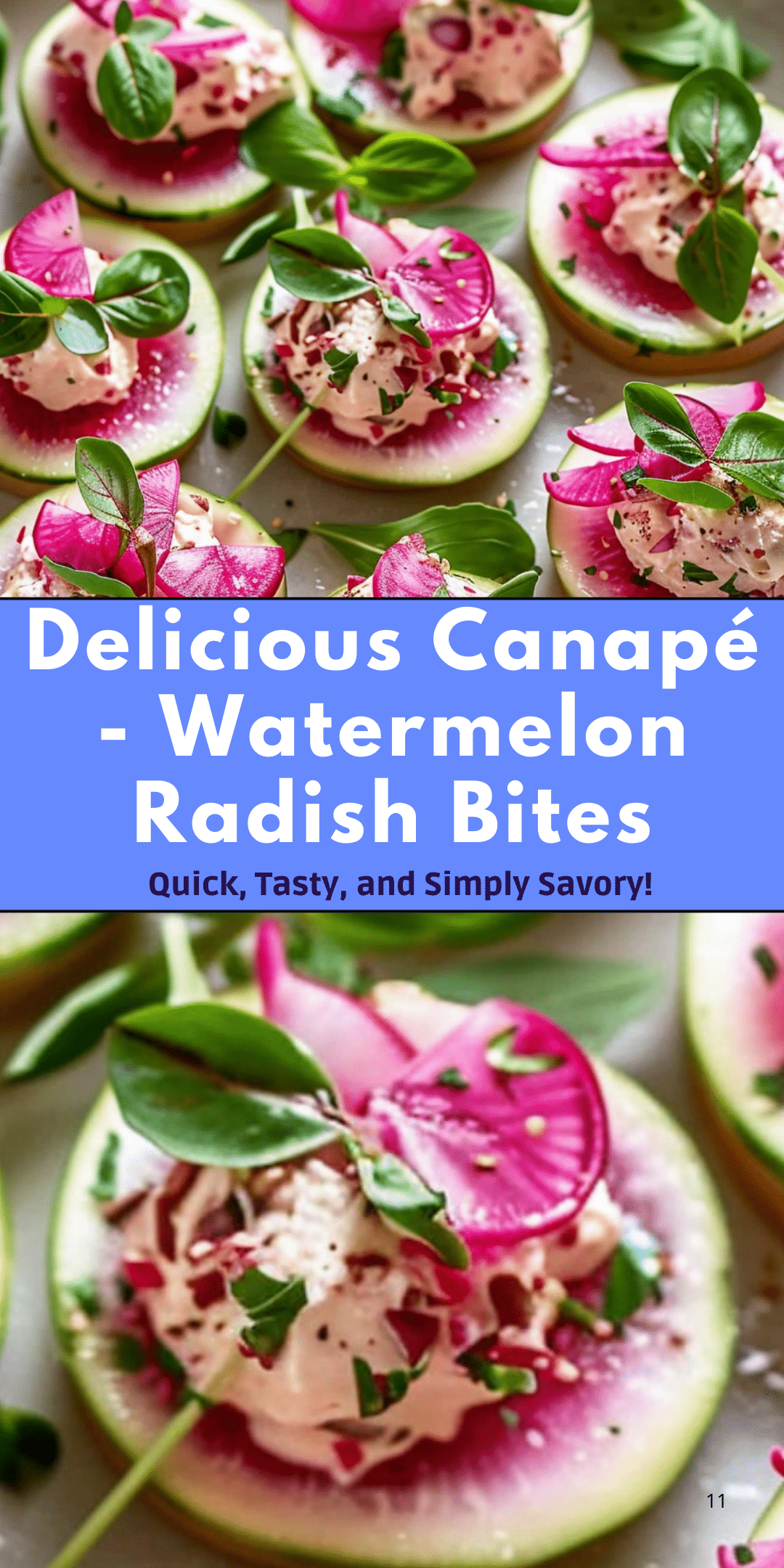 Delicious Canapé - Watermelon Radish Bites | Just So Savory