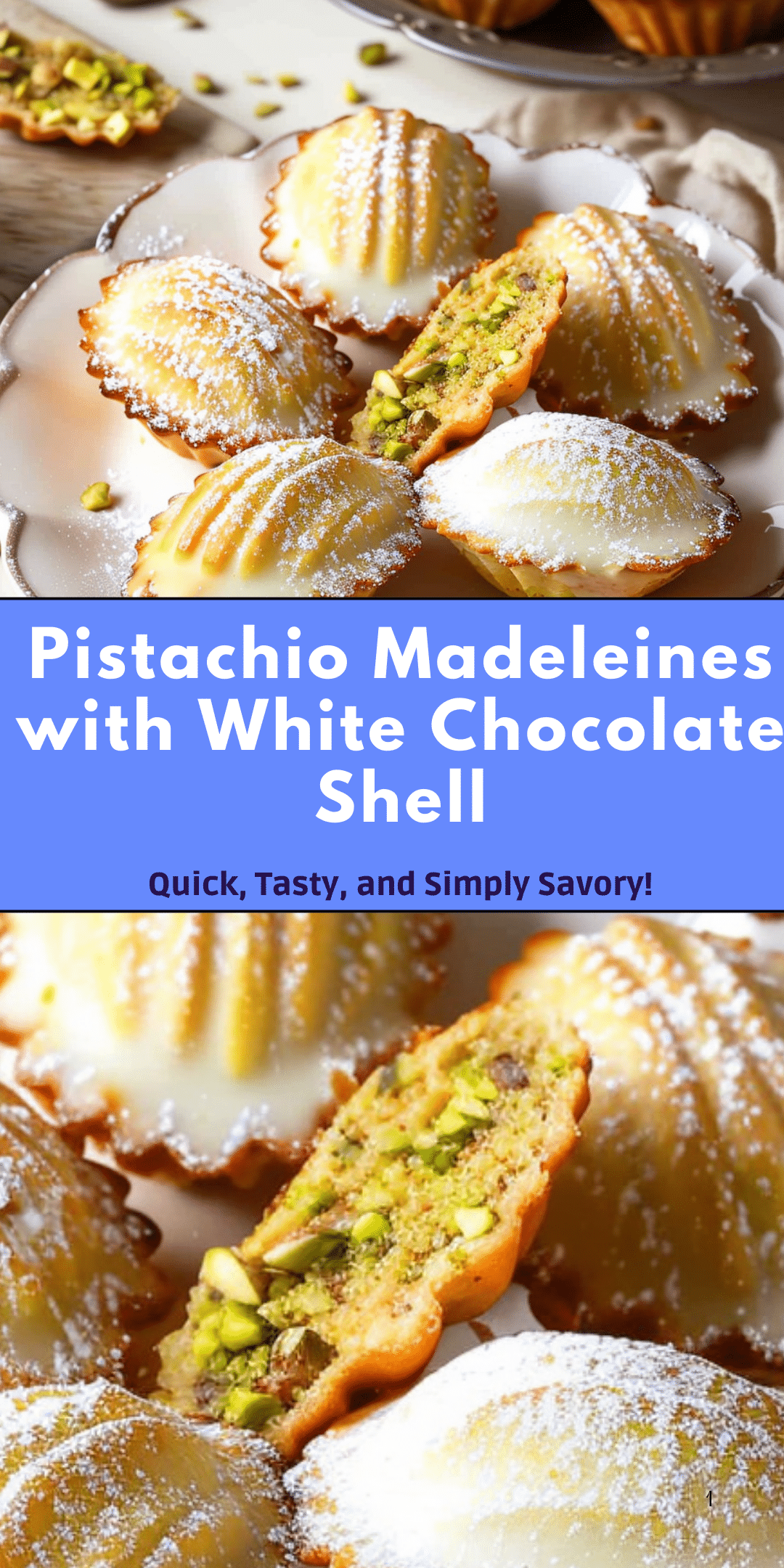 Pistachio Madeleines with White Chocolate Shell | Just So Savory