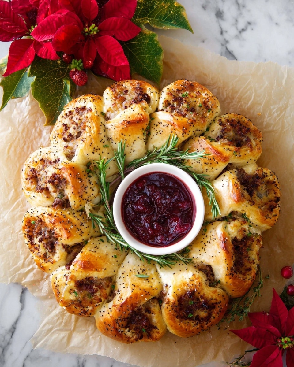 Easy Sausage Roll Wreath with Cranberries - Festive Holiday Appetizer