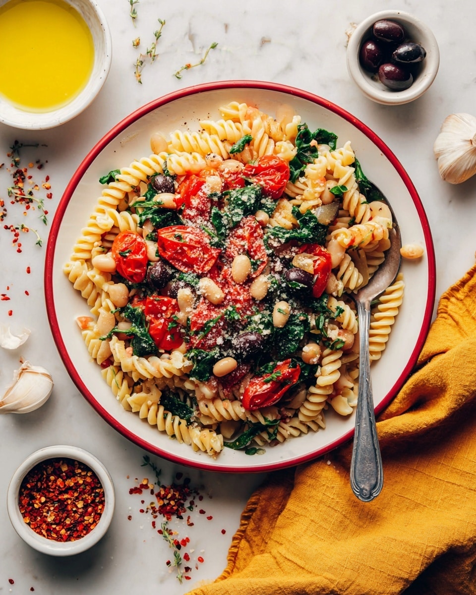 Garlicky Cherry Tomato Pasta with White Beans - Delicious & Quick