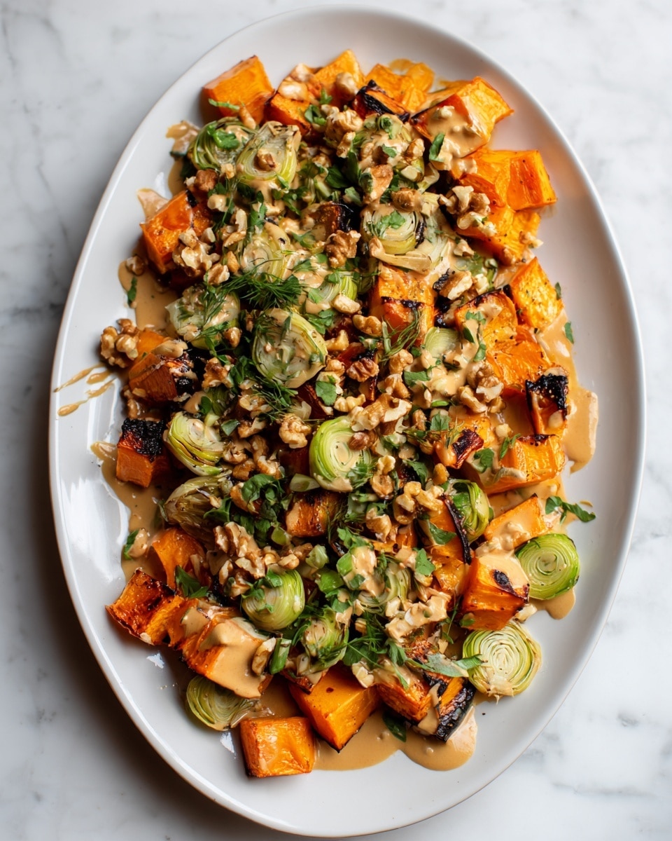 Roasted Butternut Squash and Leeks with Orange Tahini Sauce