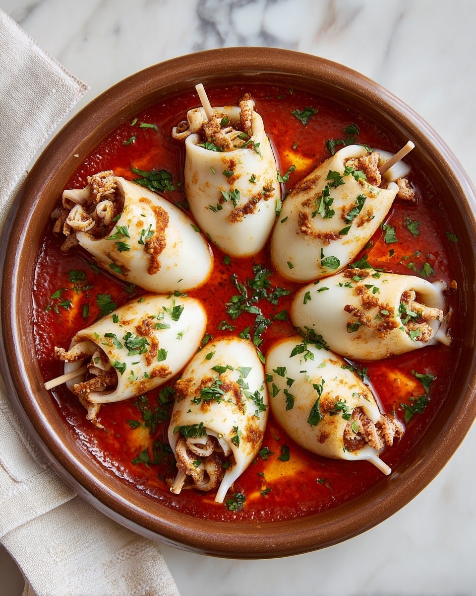 Stuffed Squid with Rice and Vegetables in Tomato Sauce – Delicious & Easy